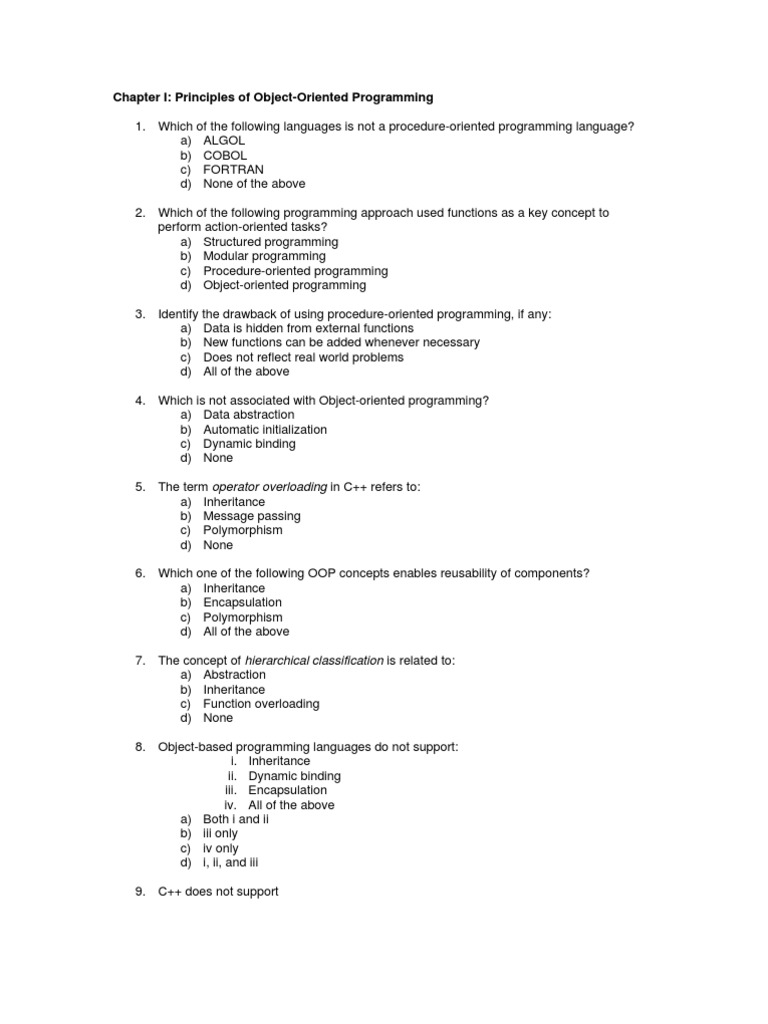 Self Test Questions Pdf C Programming Language Inheritance Object Oriented Programming 5432