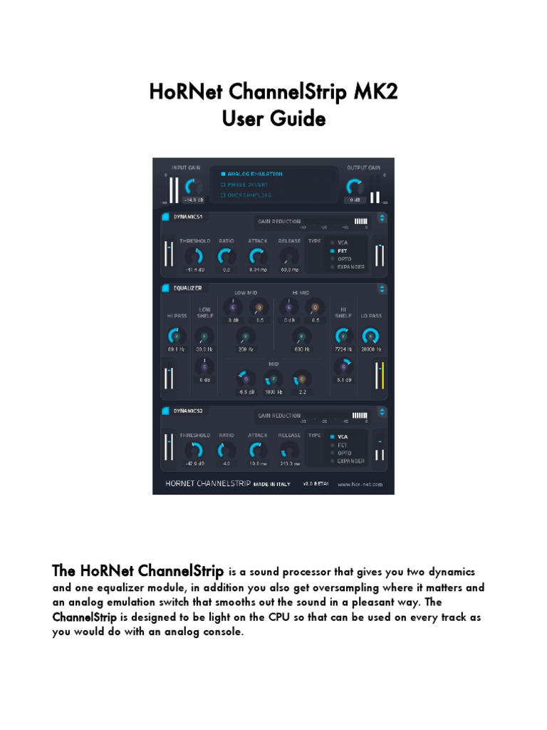 HoRNet ChannelStrip MK2 Overview | PDF | Equalization (Audio) | Amplifier