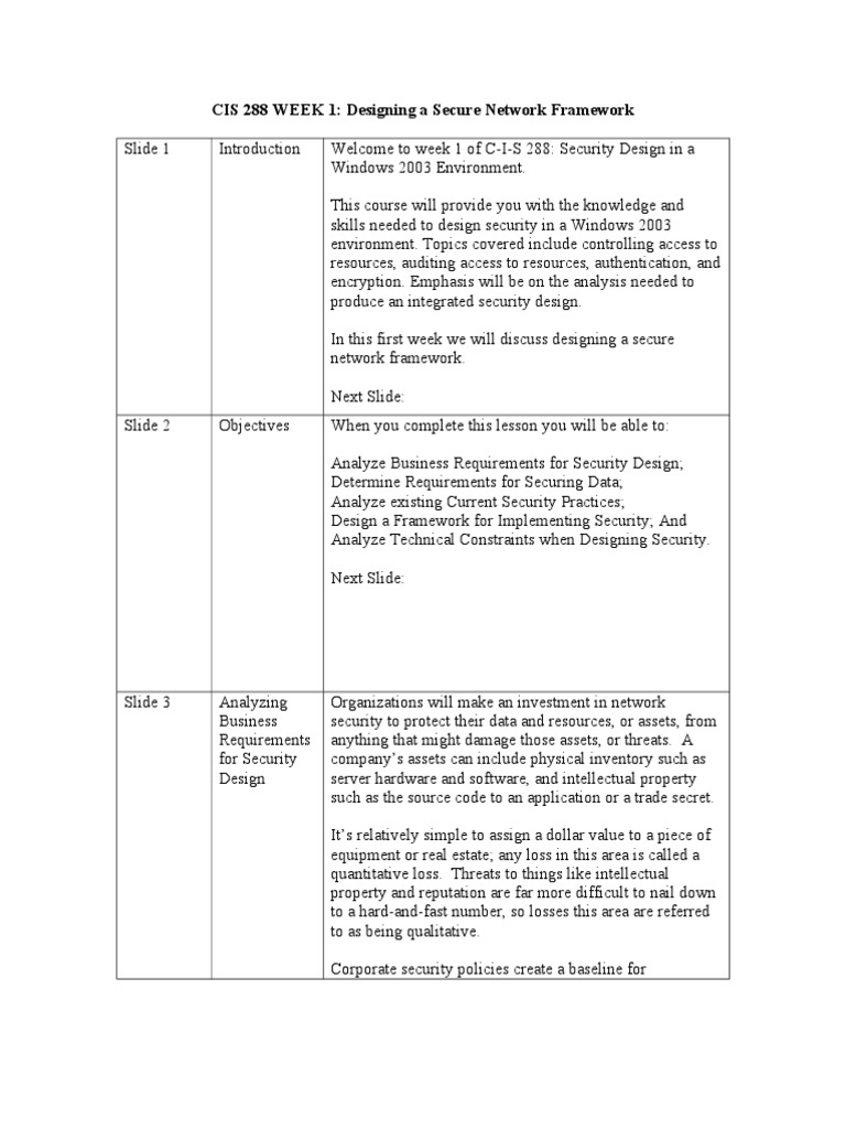 CIS 288 WEEK 1: Designing A Secure Network Framework | PDF | Computer ...
