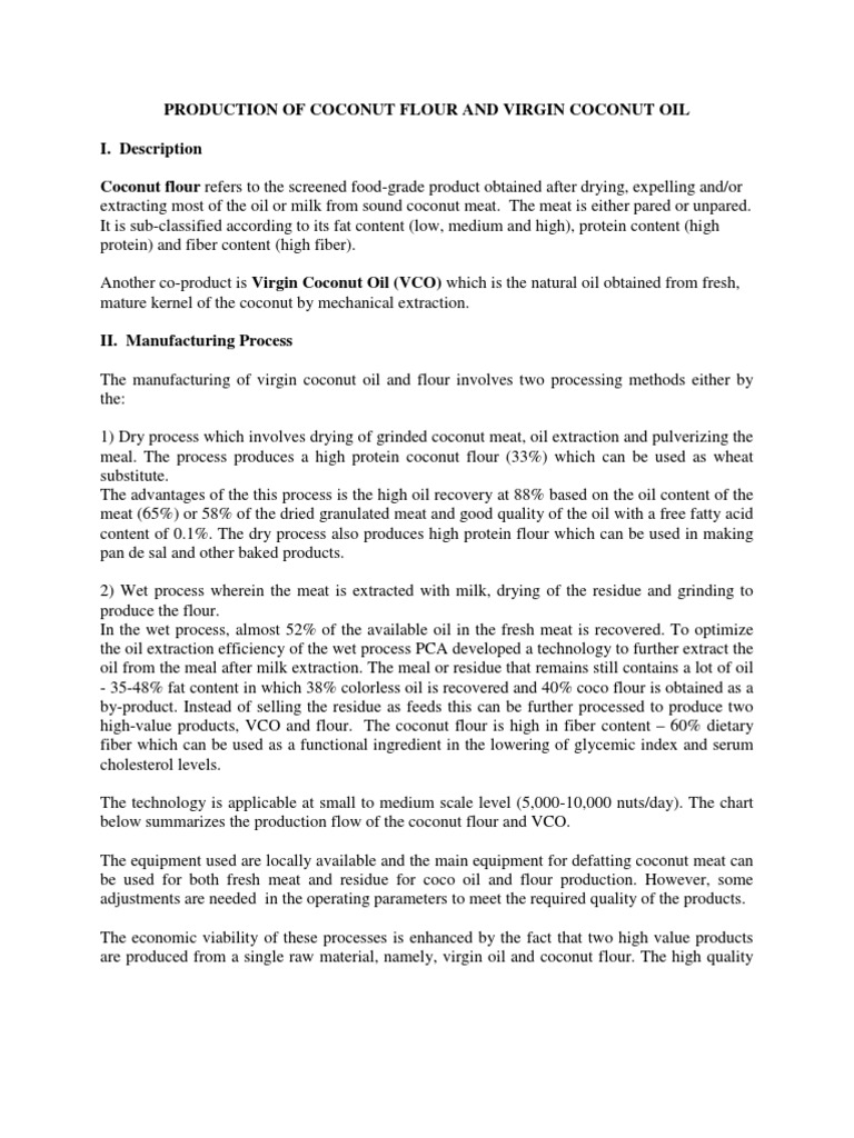 Coconut Flour and VCO Production Process | PDF | Coconut Oil | Flour