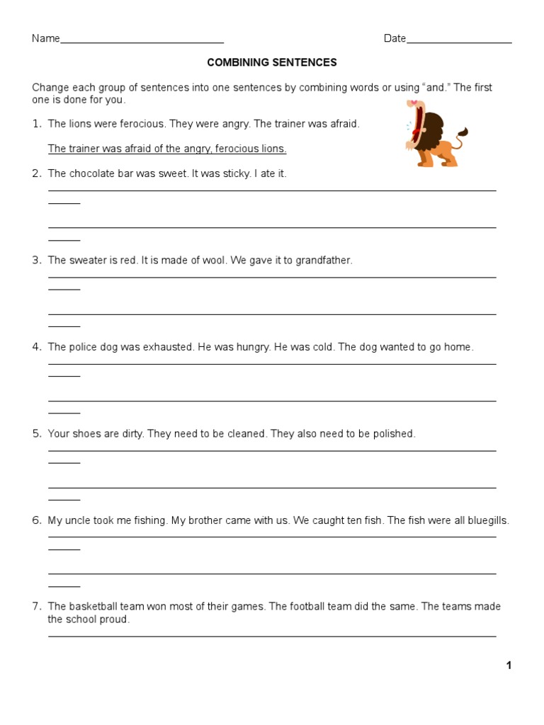 Combining Sentences Worksheet | PDF | Leisure | Nature