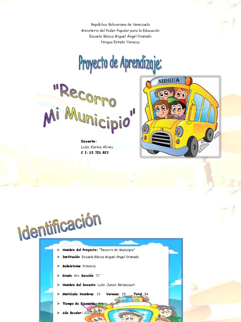 Proyecto de Aprendizaje Recorro Mi Municipio | PDF | Aprendizaje | Maestros