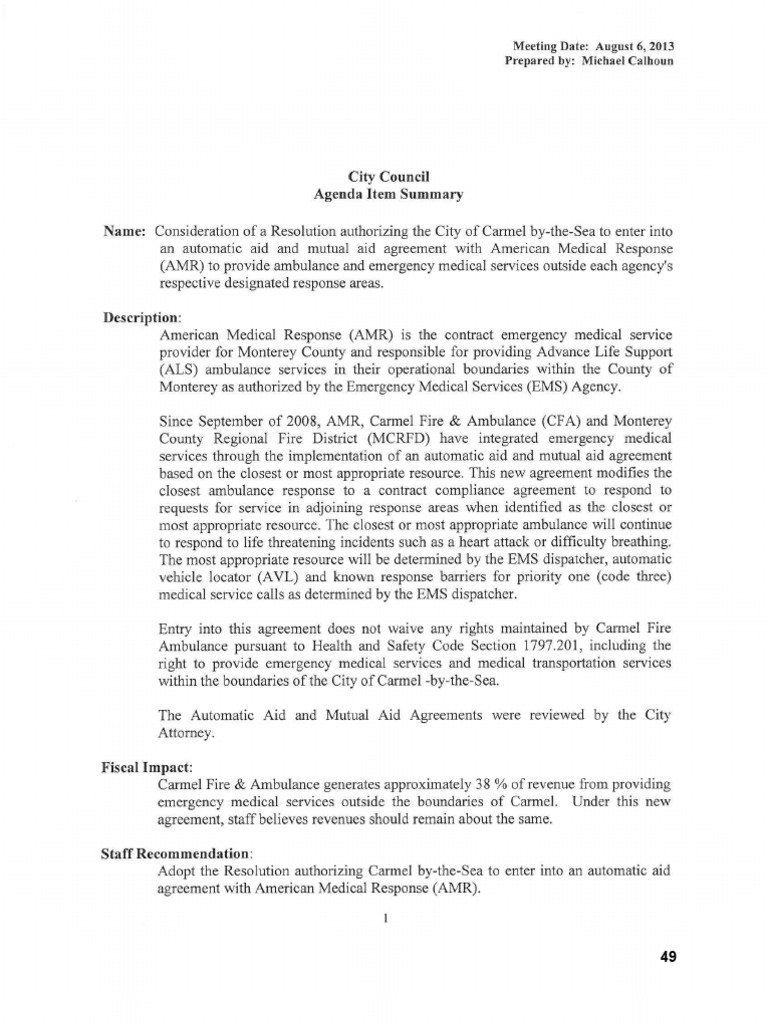 Resolution Automatic Aid and Mutual Aid Agreement With AMR 08-06-13 ...