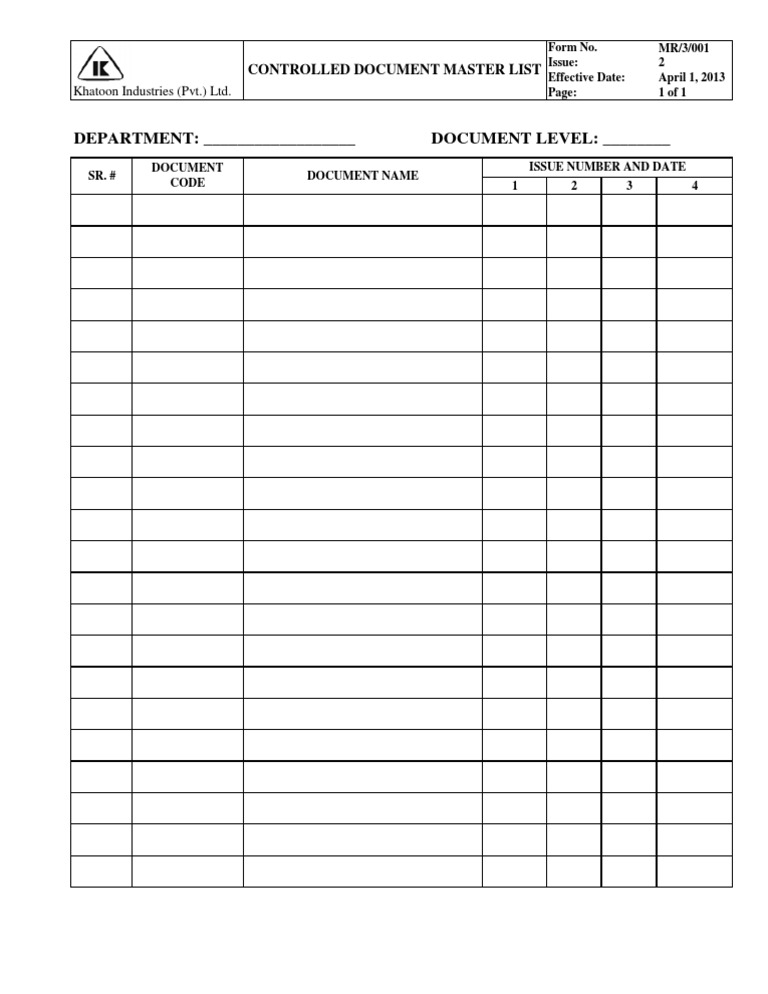 Controlled Document Master List | PDF