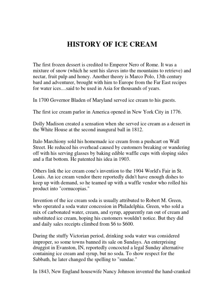 History of Ice Cream | PDF | Ice Cream | Soft Drink