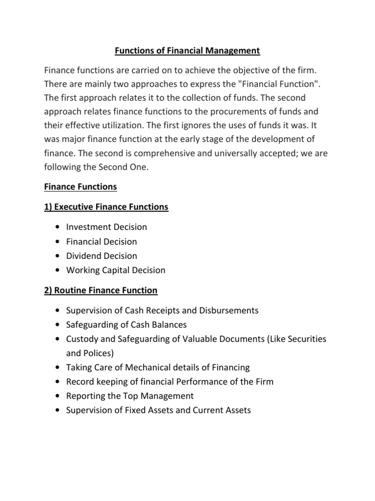 Functions of Financial Management Explained | PDF | Dividend | Working ...