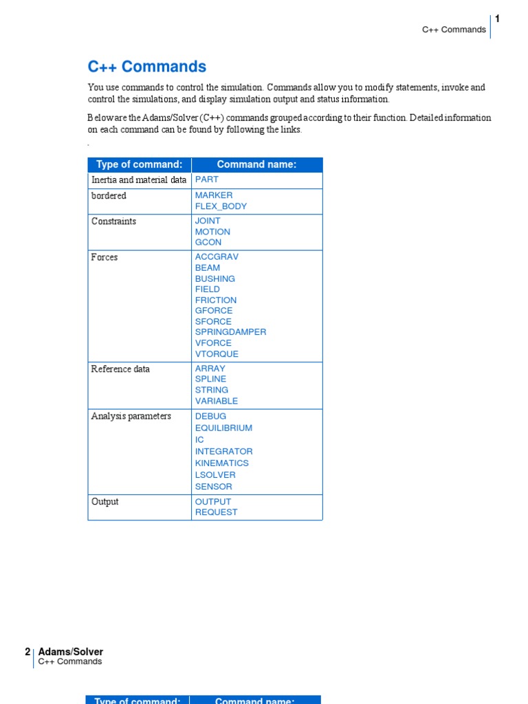 C++ Commands for Adams/Solver Simulation Modeling | PDF | Parameter ...