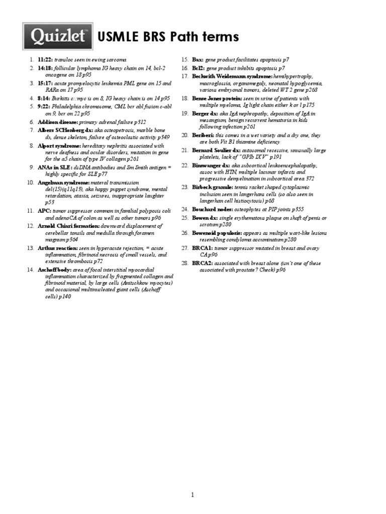 USMLE - BRS Pathology - Term List | PDF | Bcl 2 | Neoplasms