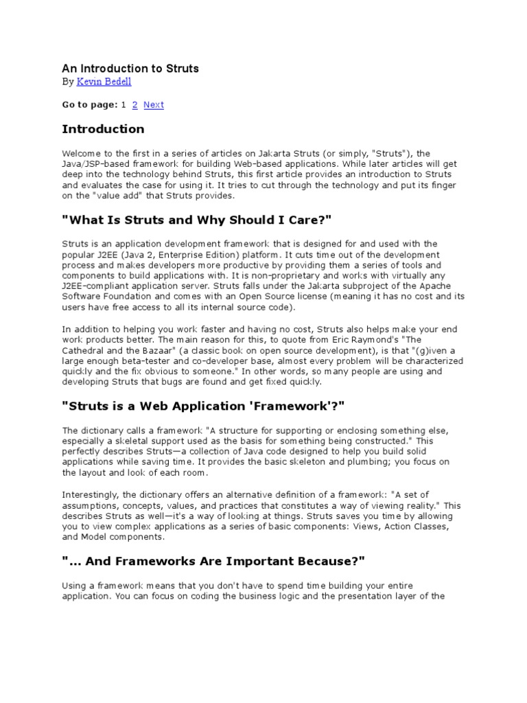 An Introduction To Struts | PDF | Model–View–Controller | Java Server Pages