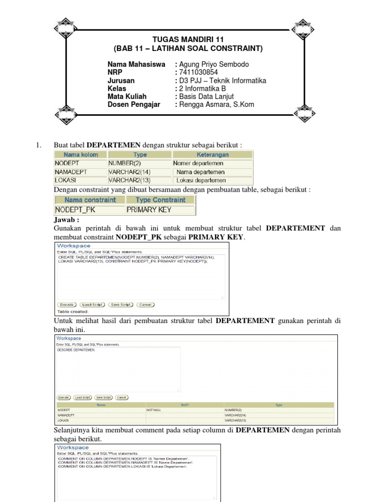 Tugas Mandiri 11 Basis Data Lanjut - Bab 11 - Latihan Soal Constraint ...