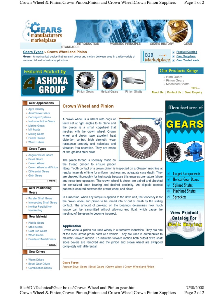 Crown Wheel and Pinion Overview | PDF | Gear | Transmission (Mechanics)
