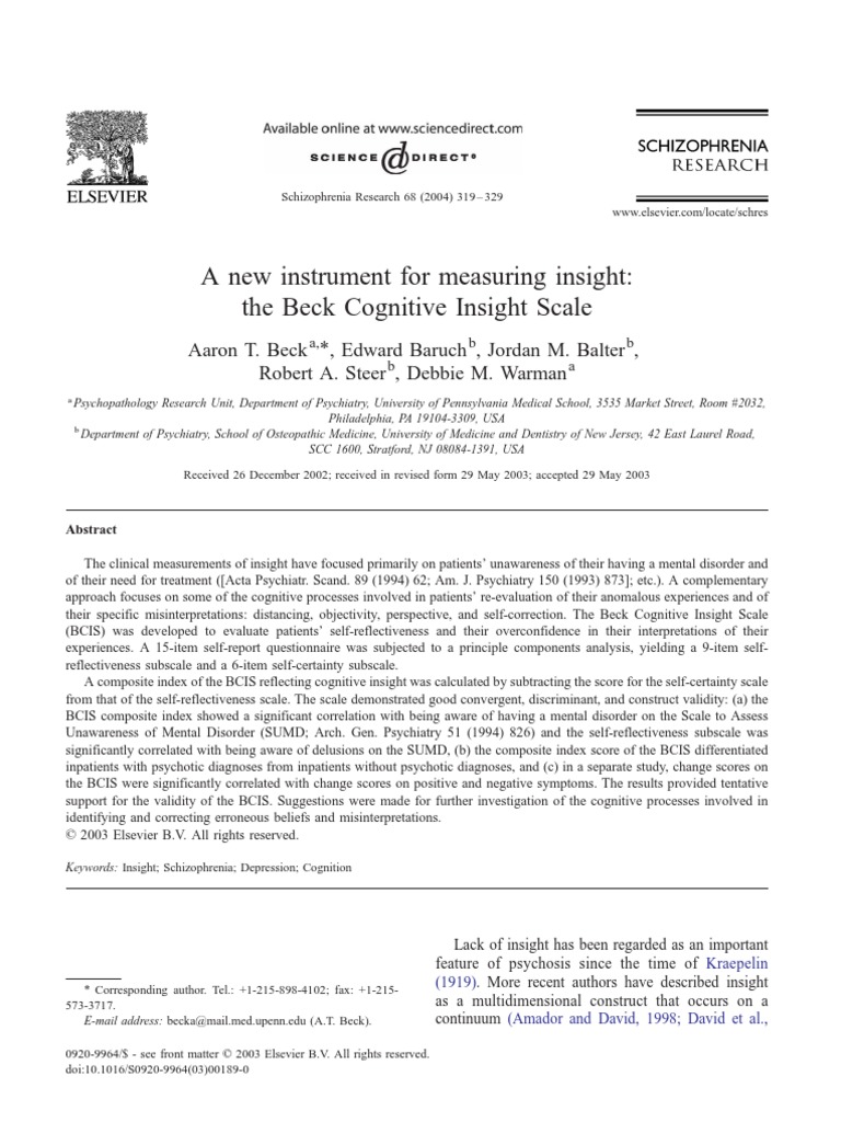 Beck Insight Scale | Mental Disorder | Psychosis