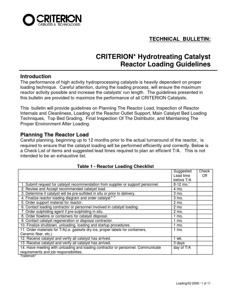 Reactor Loading - Dense or Sock Loading PDF | PDF | Density | Chemical ...