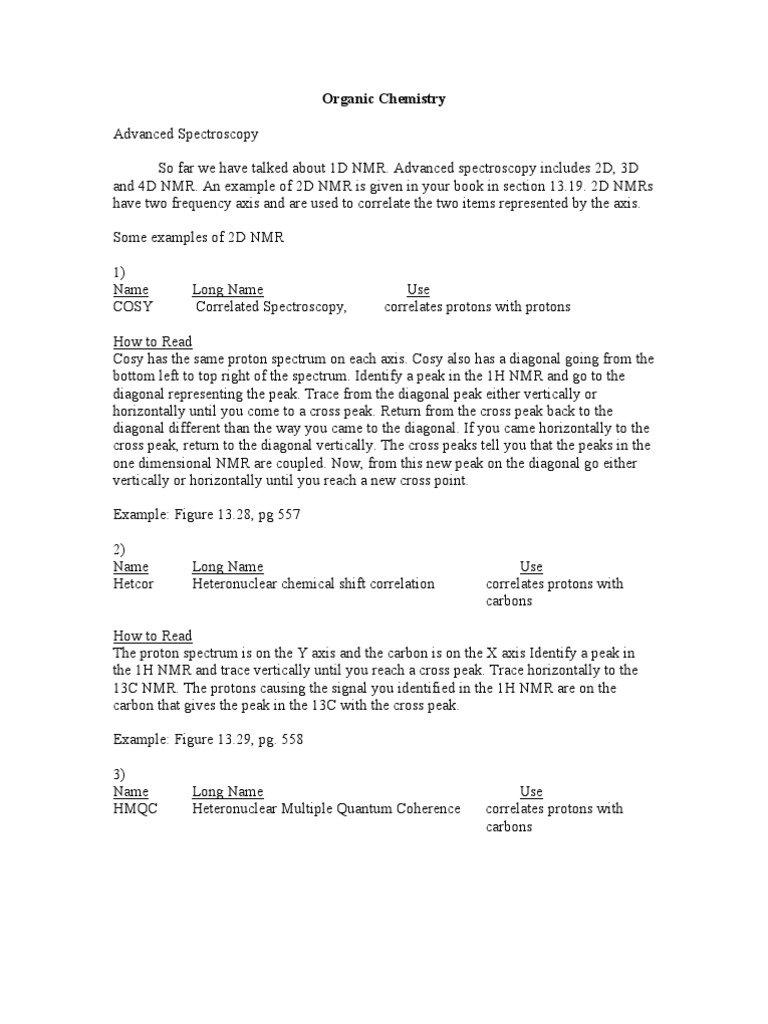 2D NMR Handout | PDF | Two Dimensional Nuclear Magnetic Resonance Spectroscopy | Carbon 13 ...