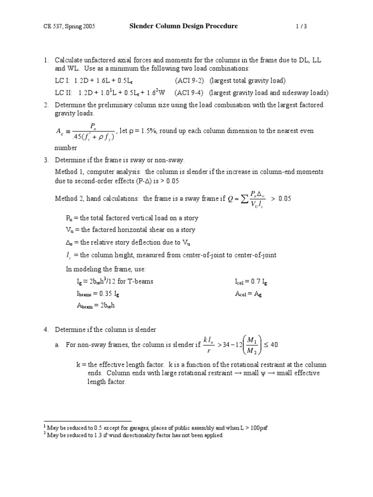 Slender Column Design Procedure | PDF | Column | Mechanics