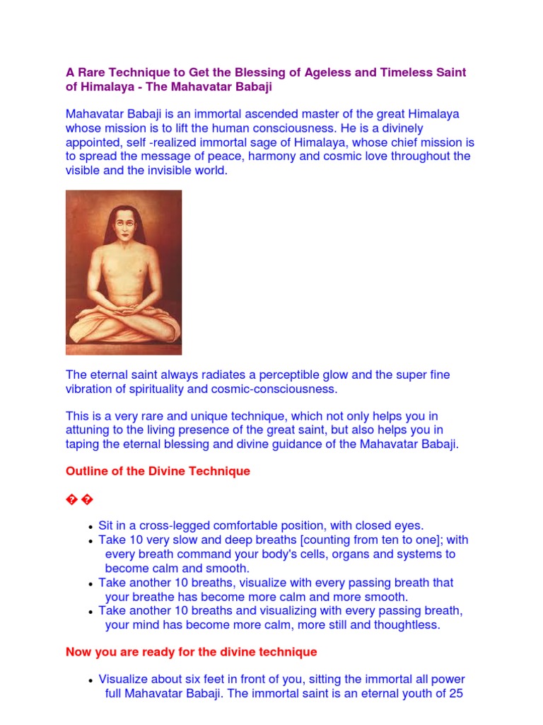 Mahavatar Babaji Kriya Yoga Technique