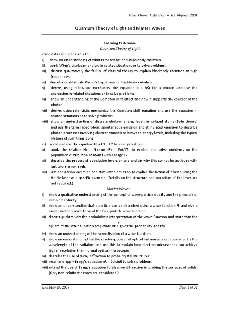Notes - Quantum Theory of Light and Matter Waves | PDF ...
