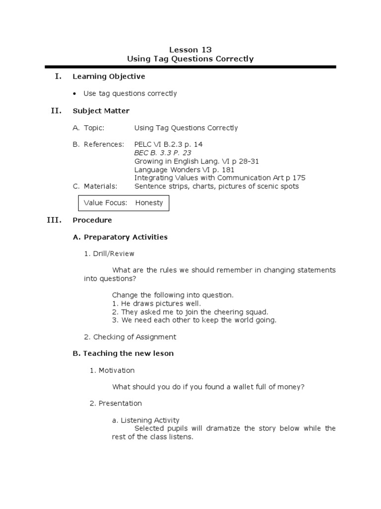 Tag Questions Lesson Plan | PDF | Languages