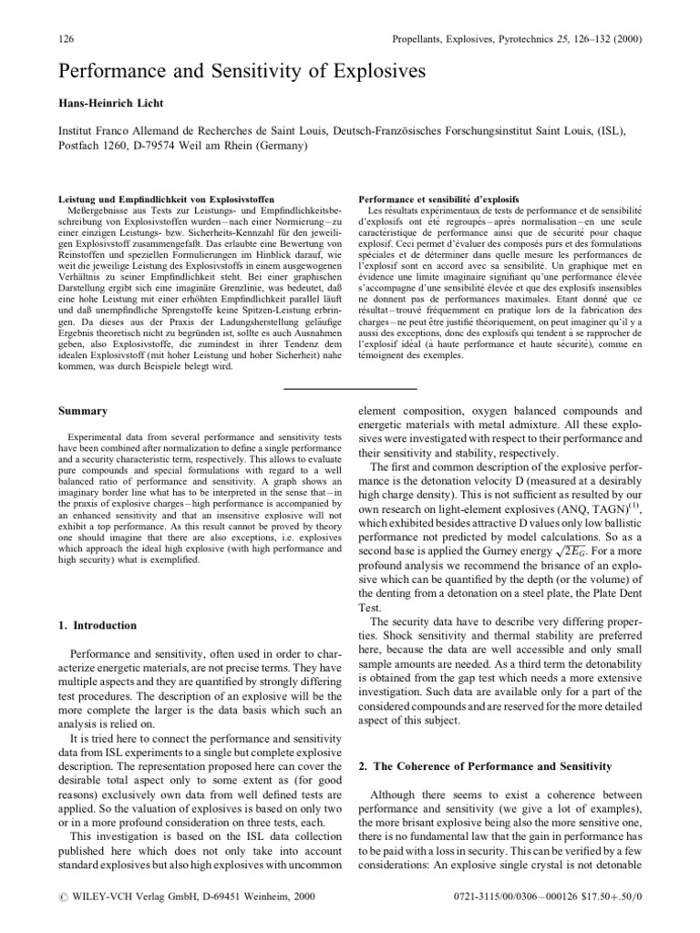 Performance and Sensitivity of Explosives | PDF