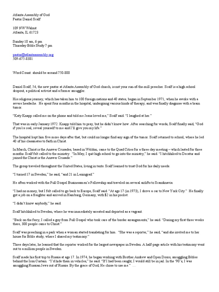 Missionary Church Planter Dan Scalf's Personal Testimony | PDF | Jesus ...