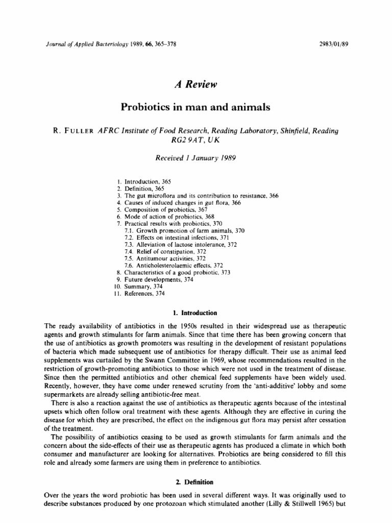 1989 - Fuller R. - Probiotics in Man and Animals | PDF | Wellness