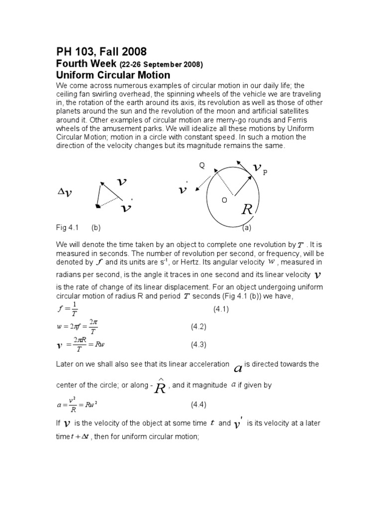 PH 103 Fall 2008:, Fourth Week Uniform Circular Motion | PDF | Rotation Around A Fixed Axis ...