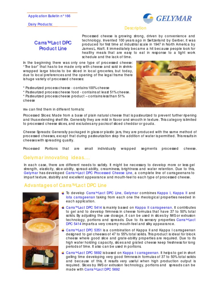 Application Bulletin N°160 - CarraLact DPC Line | PDF | Cheese | Hardness