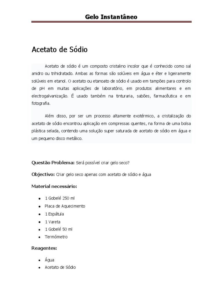 Gelo Instantâneo | PDF | Substancias químicas | Química