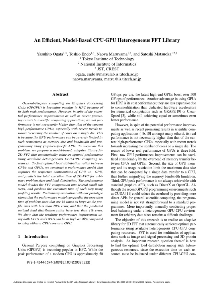 Cufft Performance Graphs Pdf Graphics Processing Unit Fast Fourier Transform