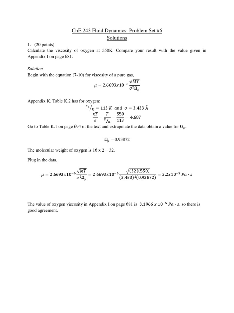 Fluid Dynamics Problem Set Solutions | PDF | Viscosity | Shear Stress