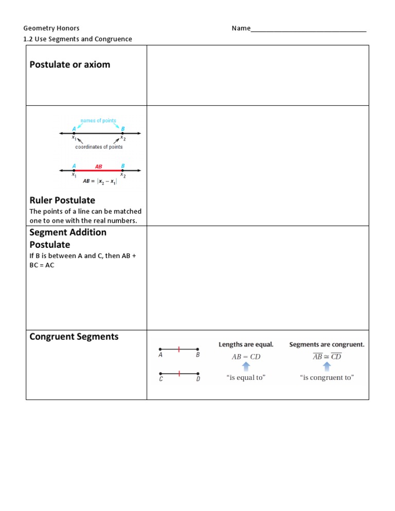 Geometry Honors: Segments & Congruence | PDF