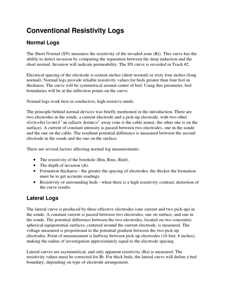 Conventional Resistivity Logs | PDF | Electrical Resistivity And ...