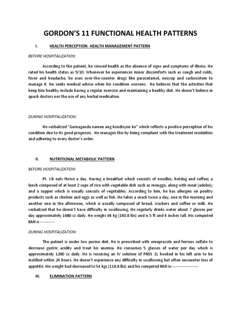 Gordon'S 11 Functional Health Patterns: I. Health Perception-Health ...