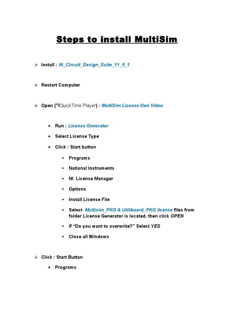 Steps To Install MultiSim | PDF | Computers