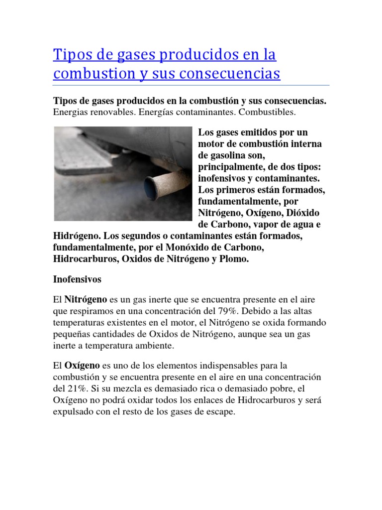 Tipos de Gases Producidos en La Combustion y Sus Consecuencias | PDF ...