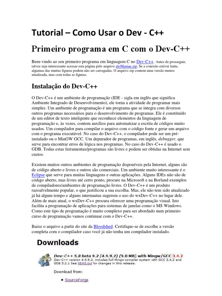 Tutorial Como Usar Dev - C | PDF | C (linguagem de programação ...