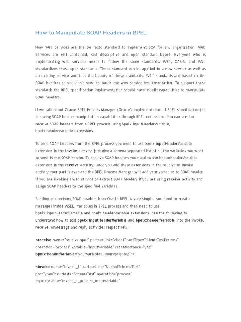 How To Manipulate SOAP Headers in BPEL | PDF | Soap | Web Service