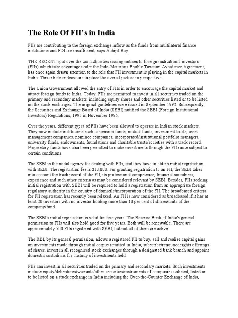 The Role of FII | PDF | Securities (Finance) | Stocks