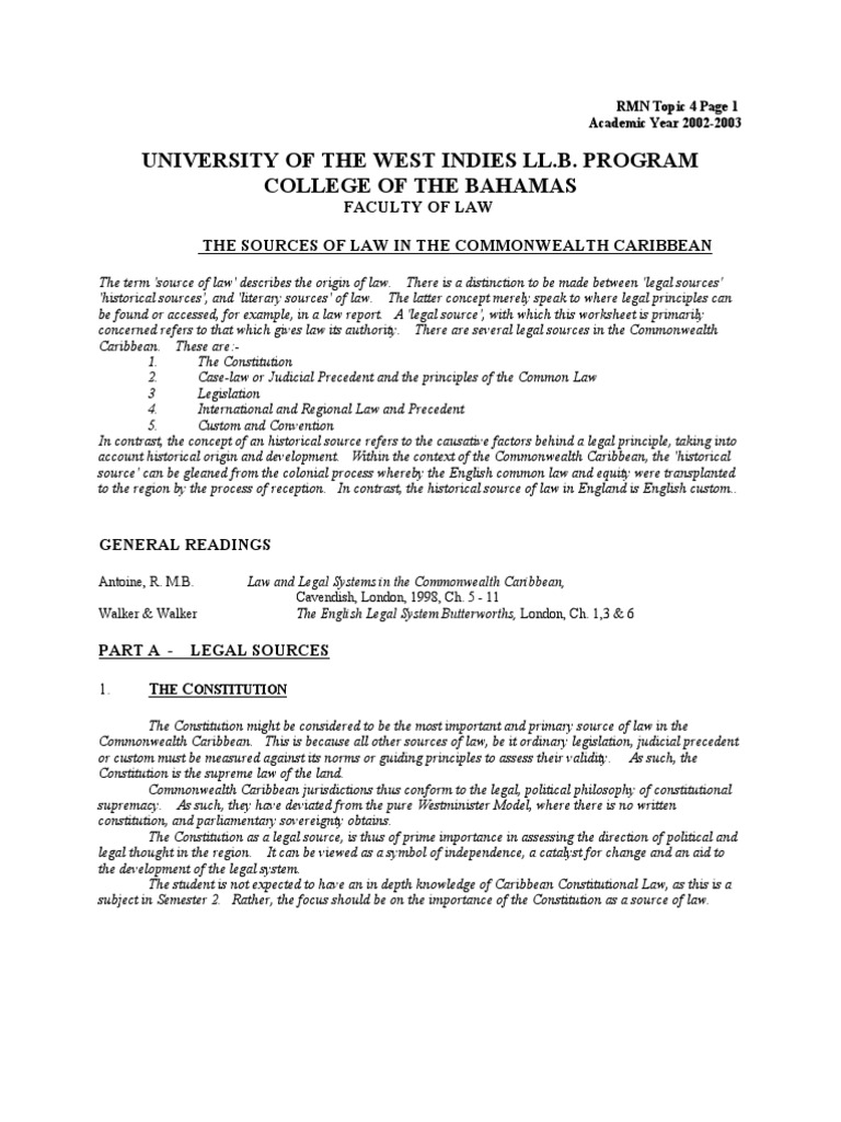 Sources of Law in Caribbean Jurisdictions | PDF | Precedent | Jury Trial