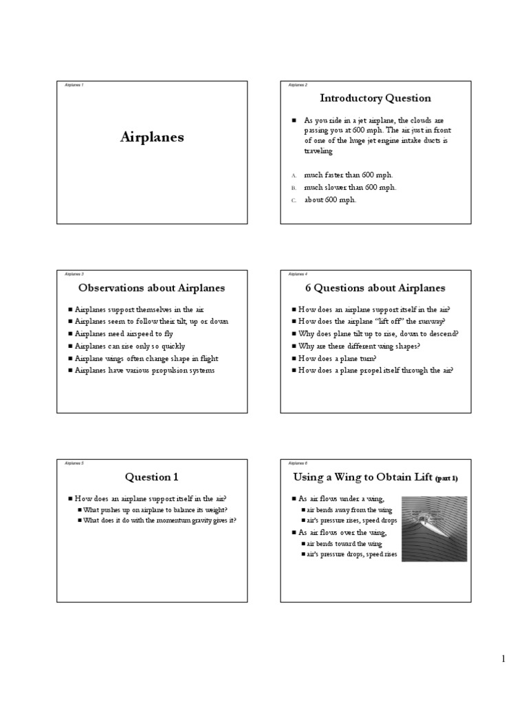 Airplanes: Introductory Question | PDF | Lift (Force) | Airplane