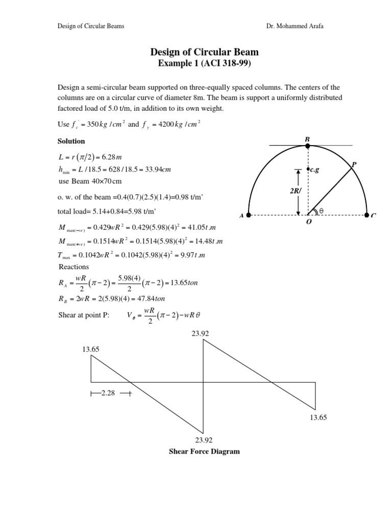 Example Design of Circular Beam ACI 1999 | Materials Science | Physics ...