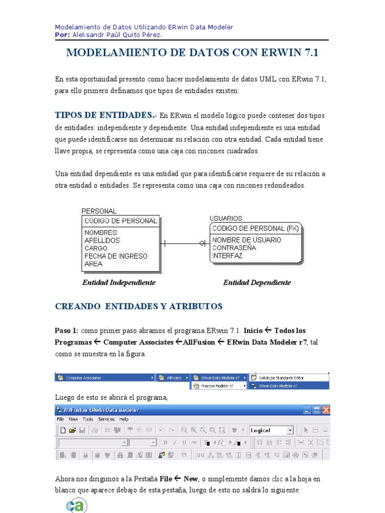 Guía de Modelado de Datos con ERwin | PDF | Point and Click | Bases de ...