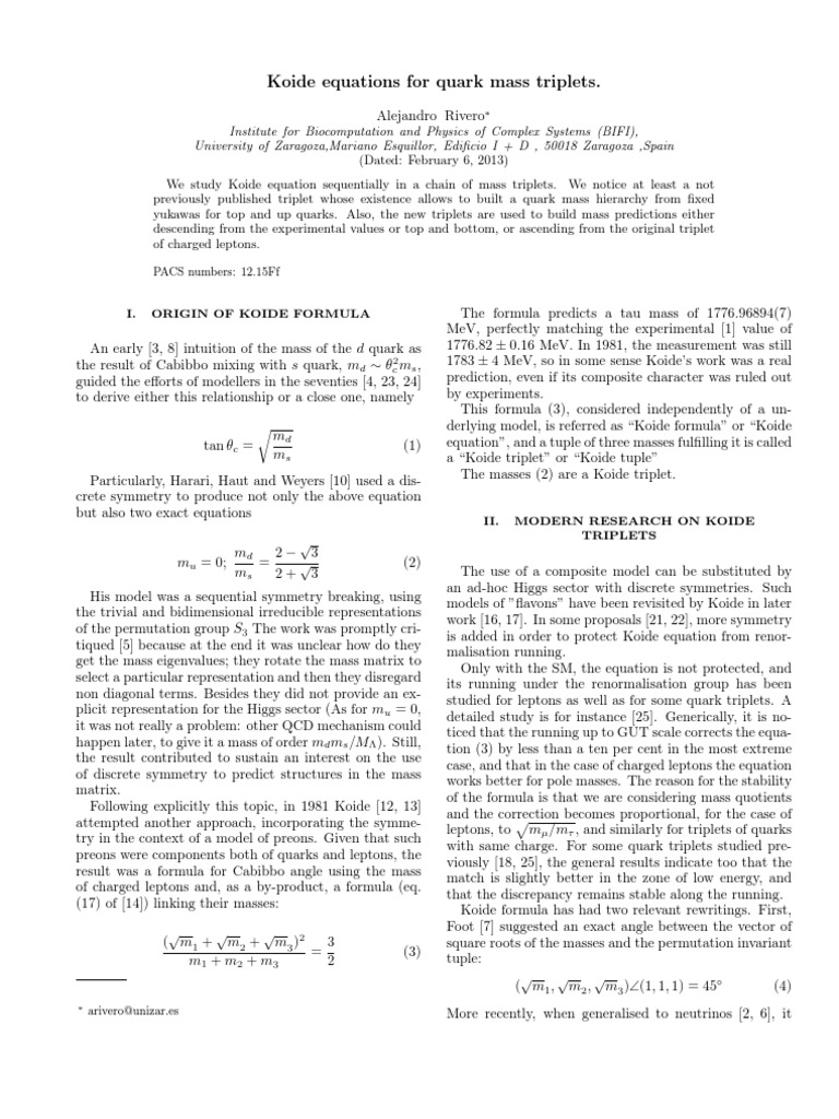Koide Equation and Quark Mass Hierarchy | PDF | Quark | Standard Model