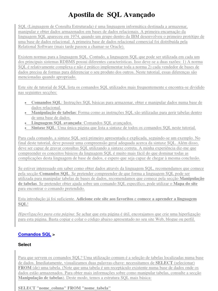 Apostila de SQL Avancado | PDF