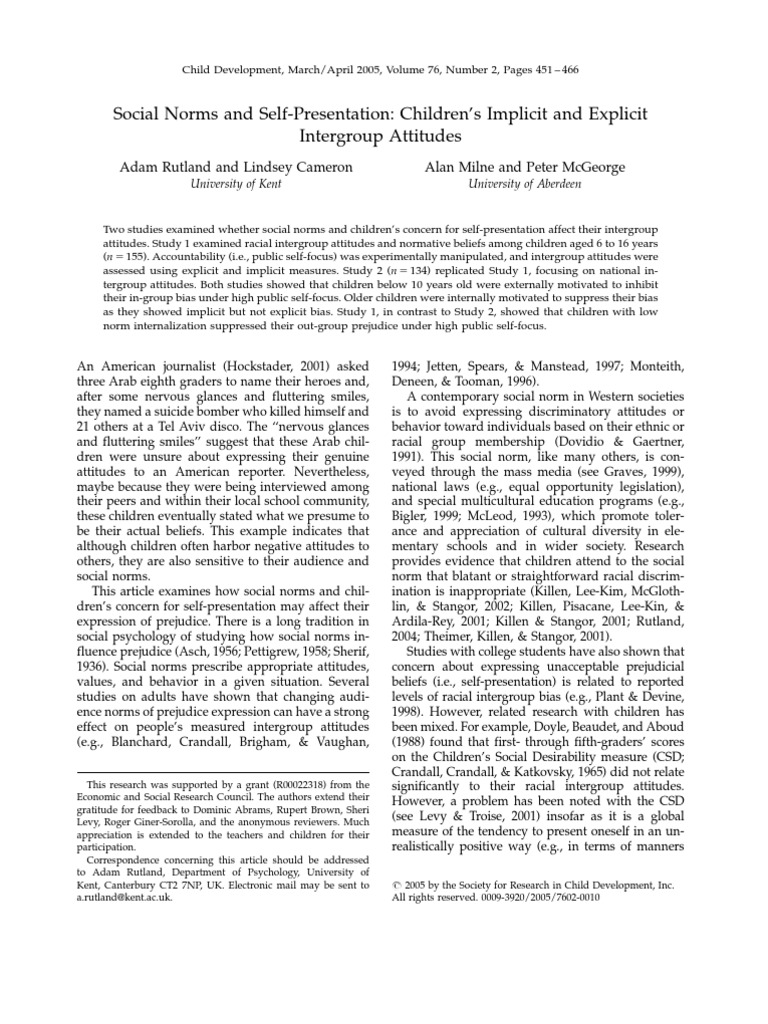 Social Norms and Self-Presentation Children's Implicit and Explicit ...
