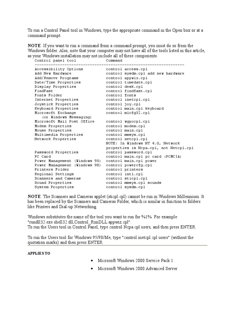 To Run A Control Panel Tool in Windows | PDF | Computer Related ...