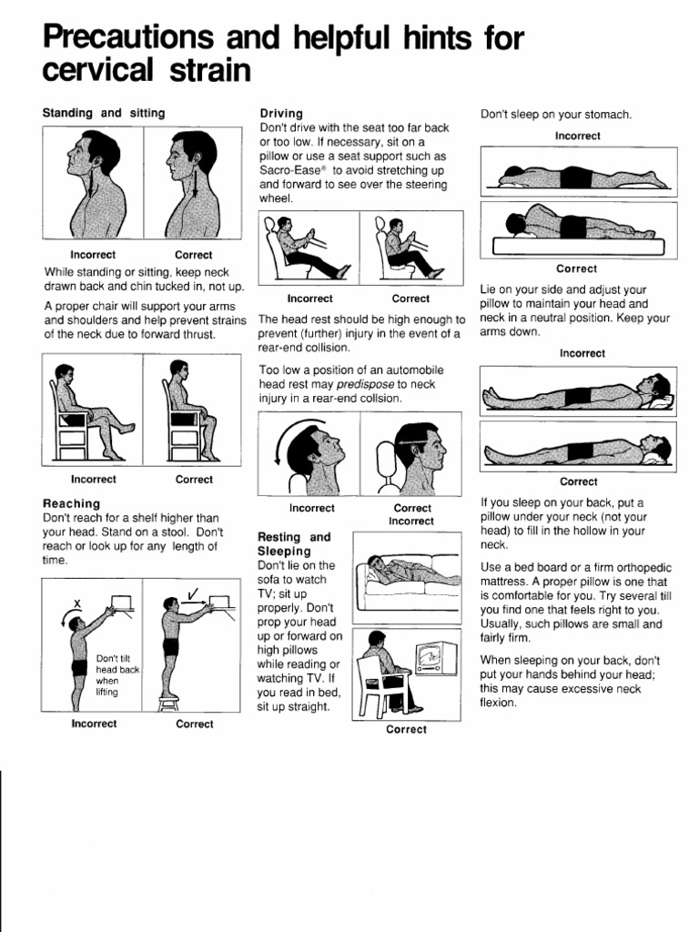 Cervical Strain Precautions and Exercises | PDF | Pillow | Physical ...
