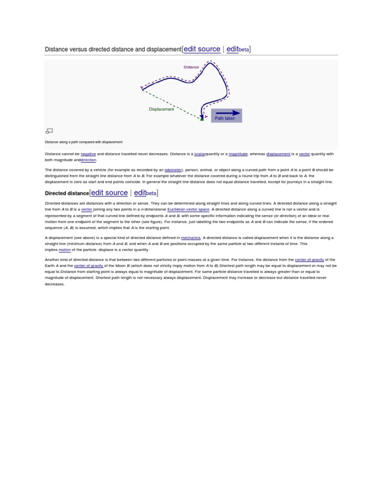 Distance Versus Directed Distance and Displacement | PDF | Distance ...