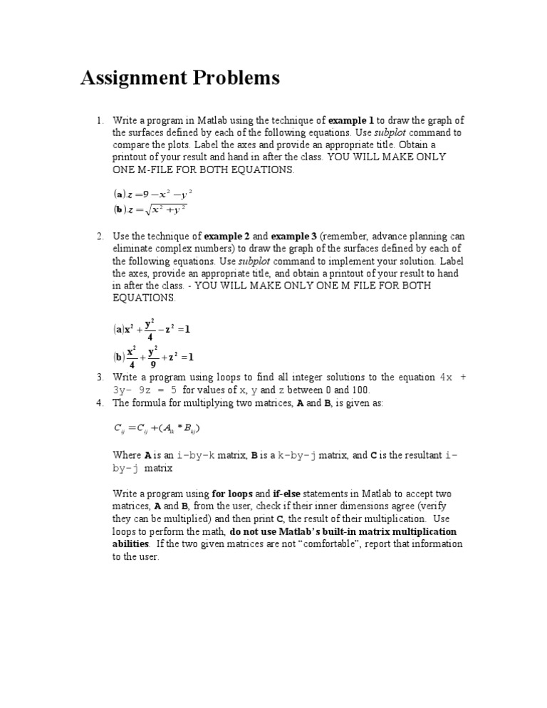 Matlab Programming Assignment Guide | PDF