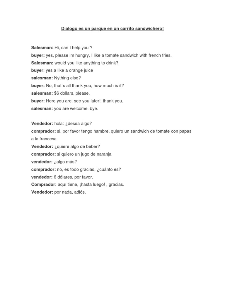 Dialogo para Pedir Comida Rapida | PDF | Fast Food | Food And Drink